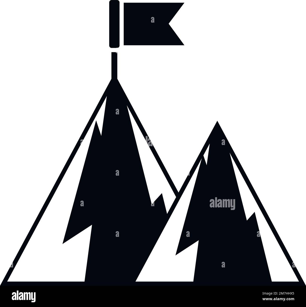 Goal flag on mountain icon simple vector. Career climb. Target success ...