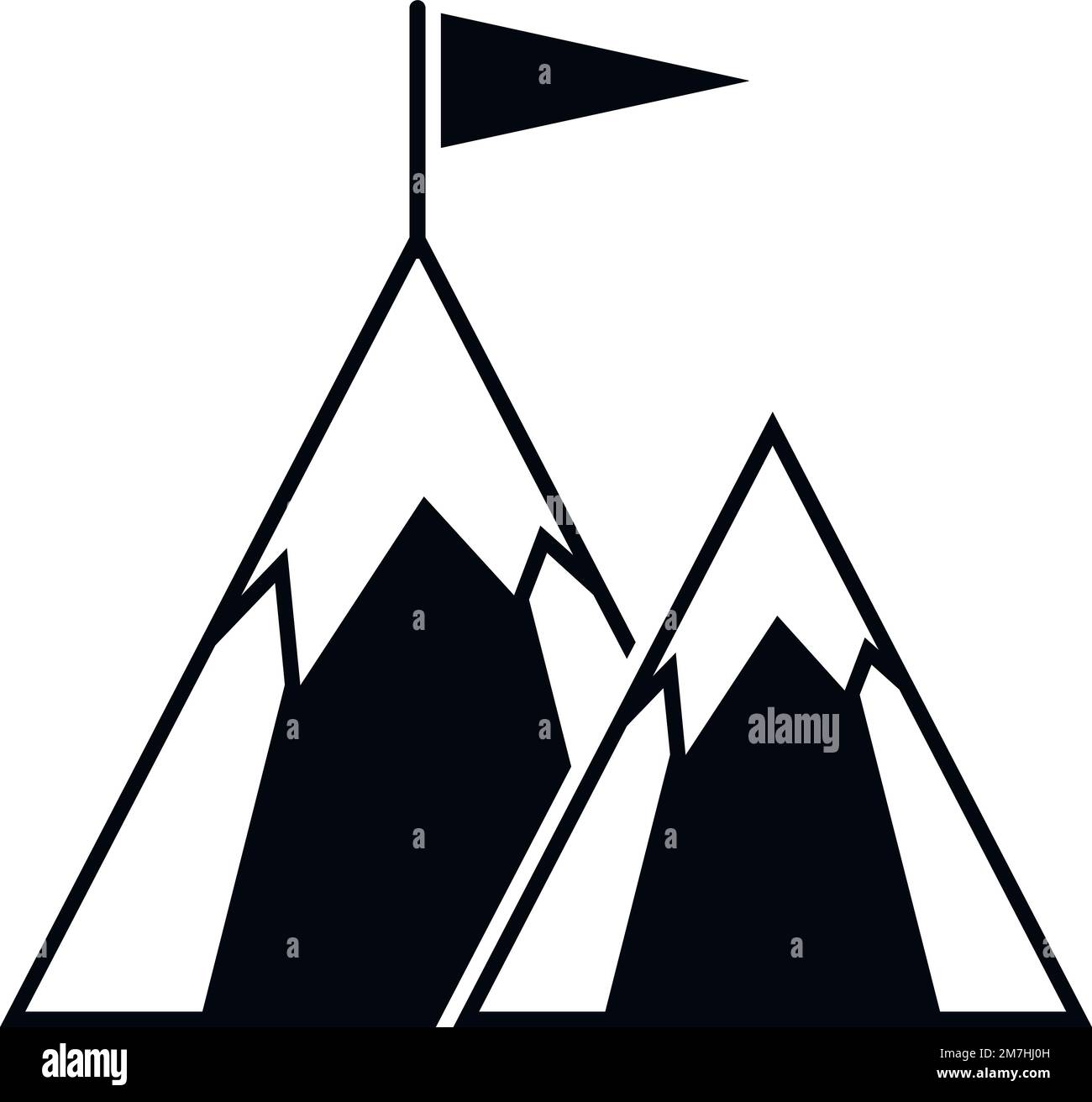 Leadership flag on mountain icon simple vector. Top climb. Reach ...