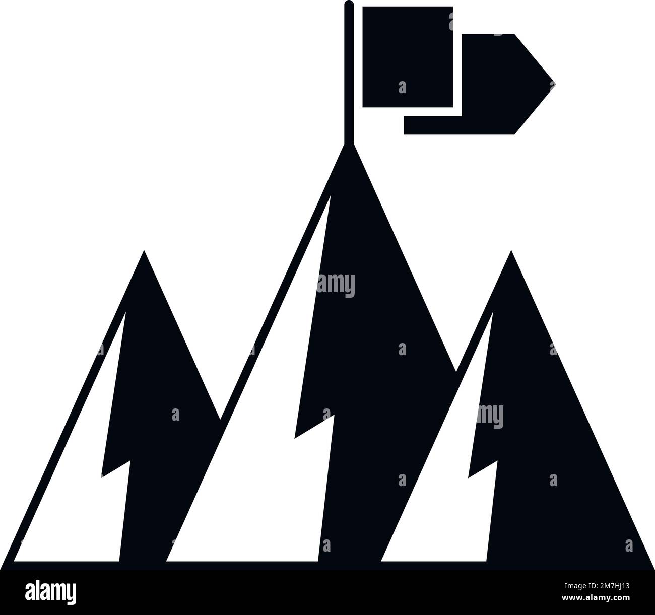 Winner flag on mountain icon simple vector. Top climb. Success career ...