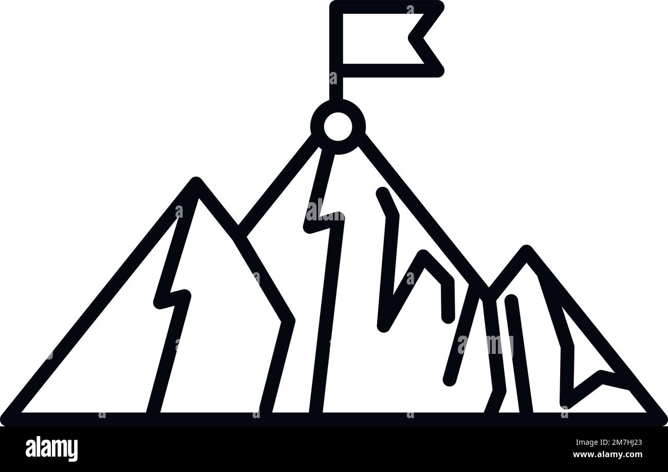 Top flag on mountain icon outline vector. Career climb. Target business ...