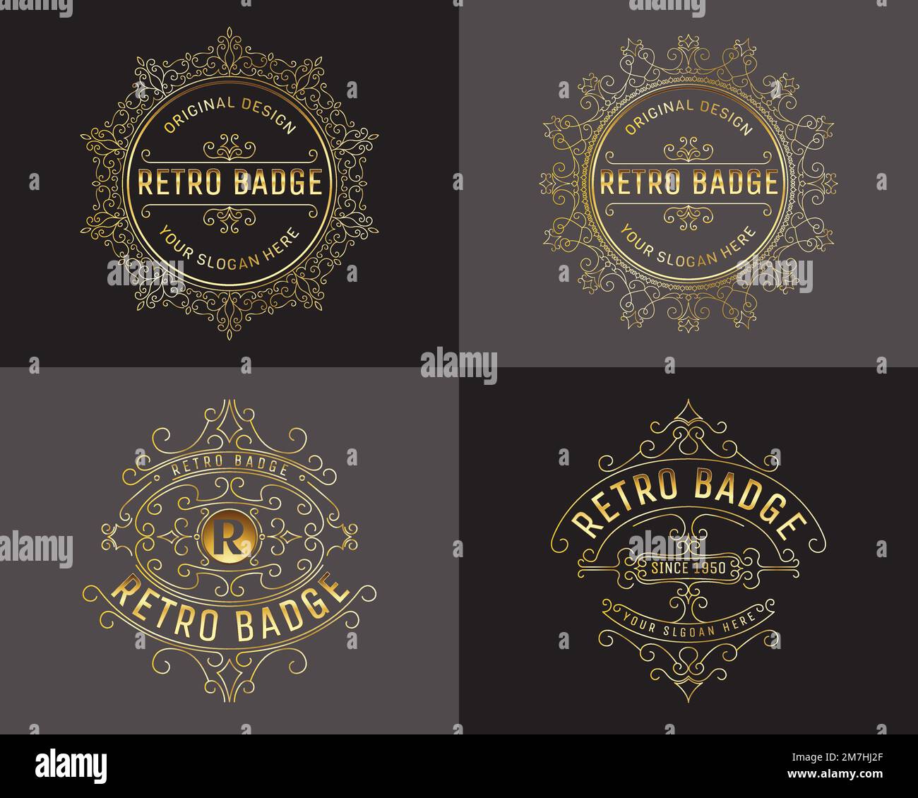 Vintage logos and monograms set elegant flourishes line art graceful ...