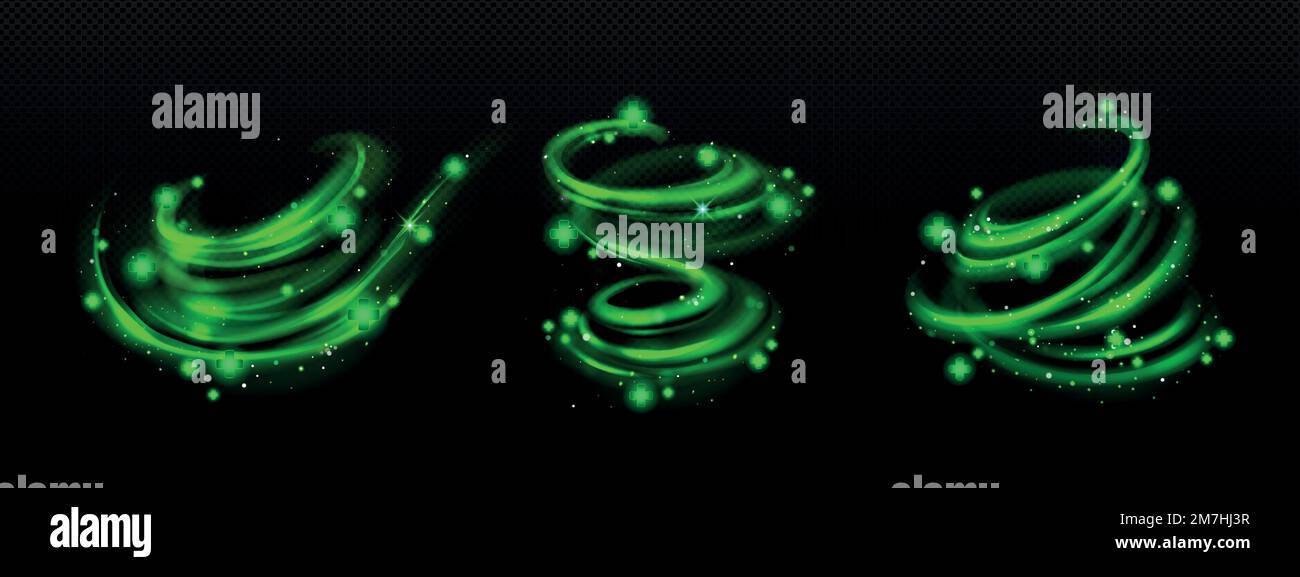 Heal self effect, green air, wind whirlwind flow with green medical ...