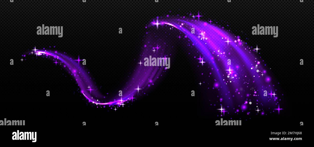 Magic light effect, purple air or wave wind flow with twinkle stars ...