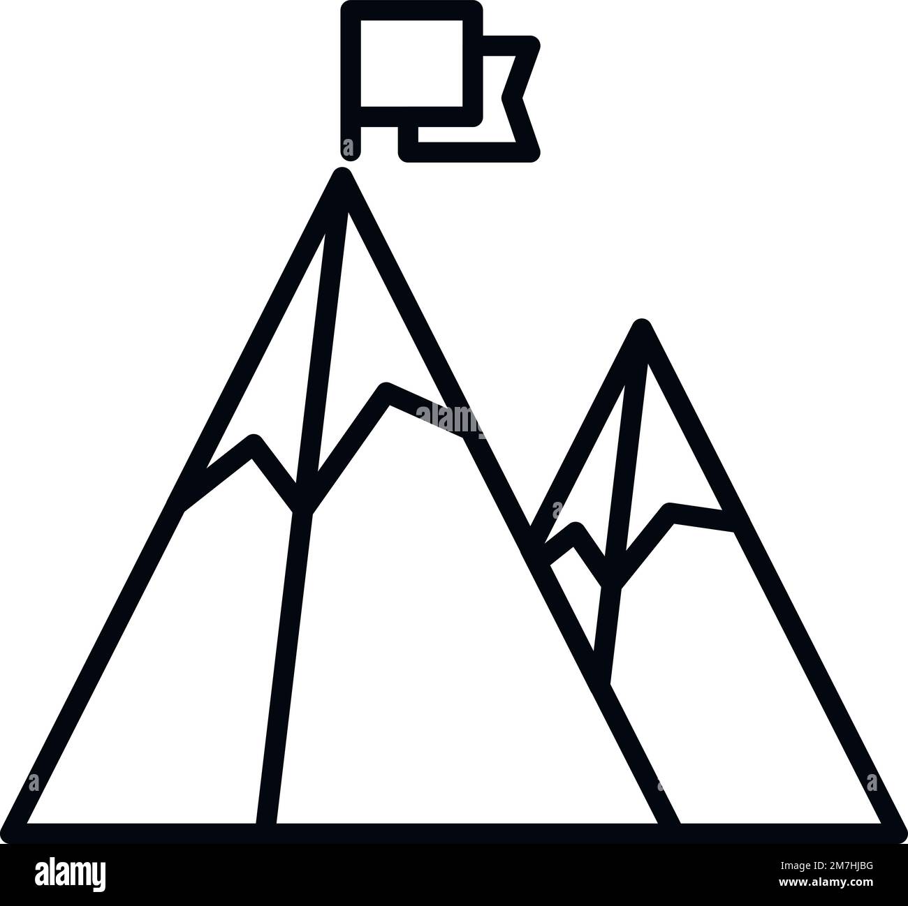 Flag on mountain motivation icon outline vector. Top career. Peak ...