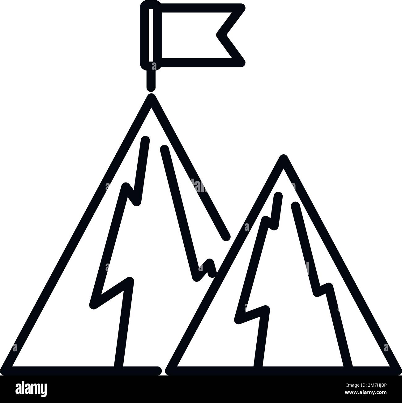 Goal flag on mountain icon outline vector. Career climb. Target success ...
