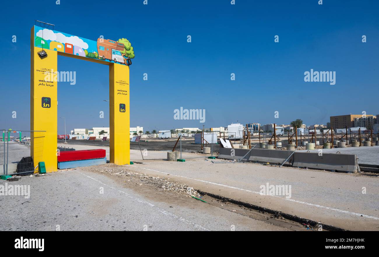 Doha, Qatar. 09th Jan, 2023. A passage gate and individual caravans ...