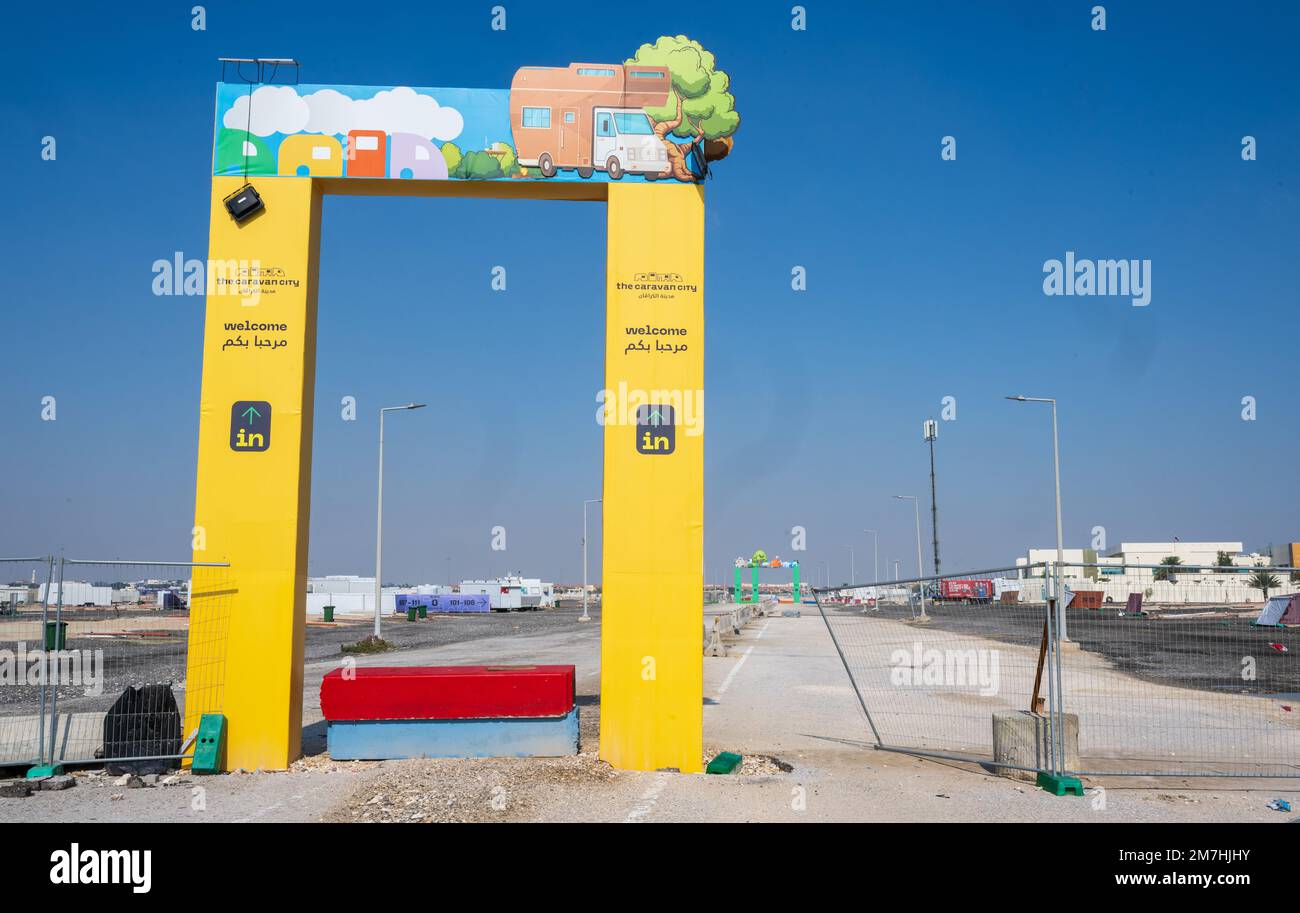 Doha, Qatar. 09th Jan, 2023. A passage gate and individual caravans ...