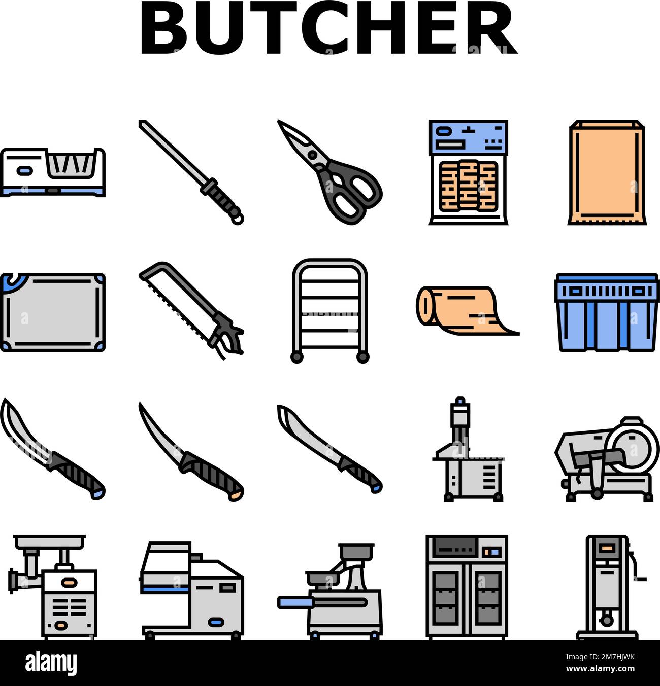 butcher food meat beef icons set vector Stock Vector Image & Art - Alamy