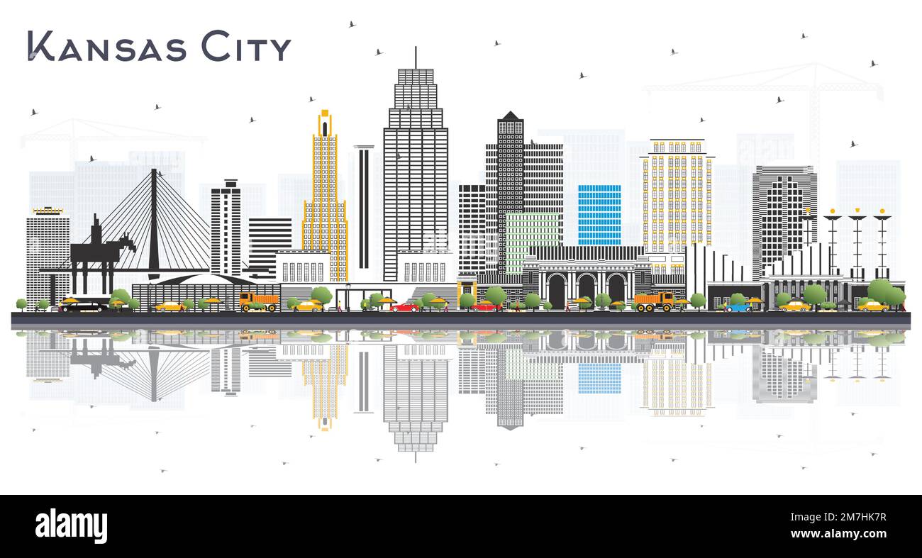 Kansas City Missouri Skyline with Color Buildings and Reflections ...