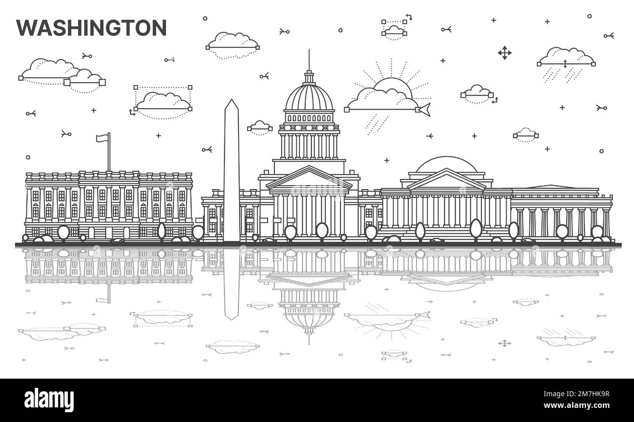 Outline Washington DC City Skyline with Historic Buildings and ...