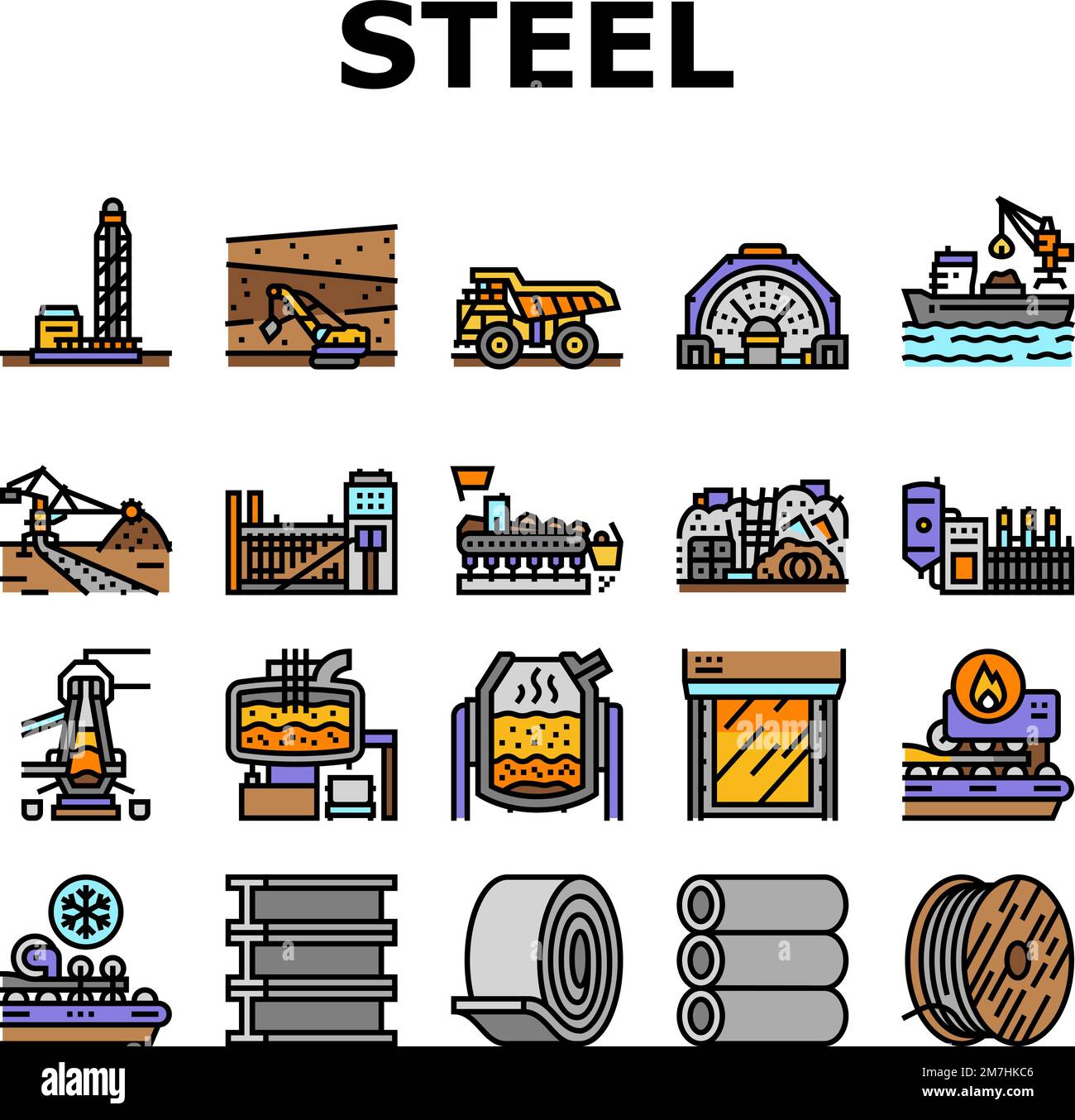 steel production industry metal icons set vector Stock Vector Image ...