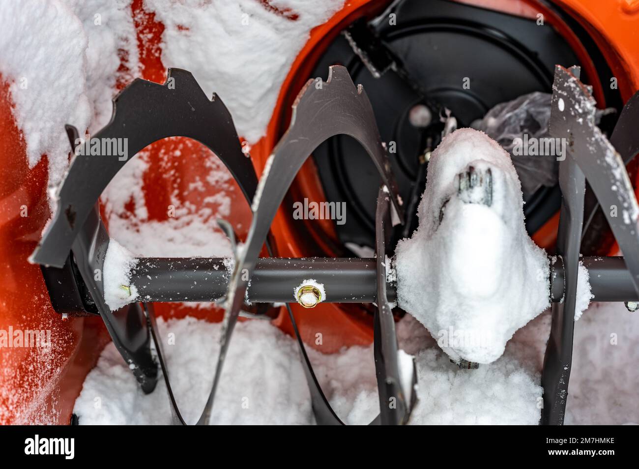 Selective focus on breakaway shear pin on a snowblower auger Stock ...