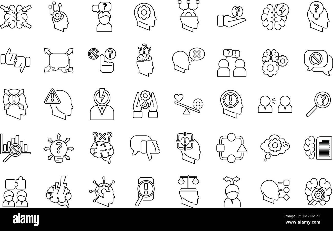 Critical thinking icons set outline vector. Brain think. Mind genius ...