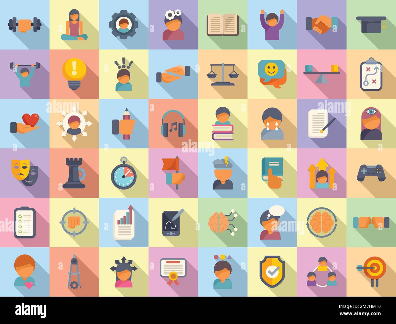 Coping skills icons set flat vector. Love stress. Breath anxiety Stock ...
