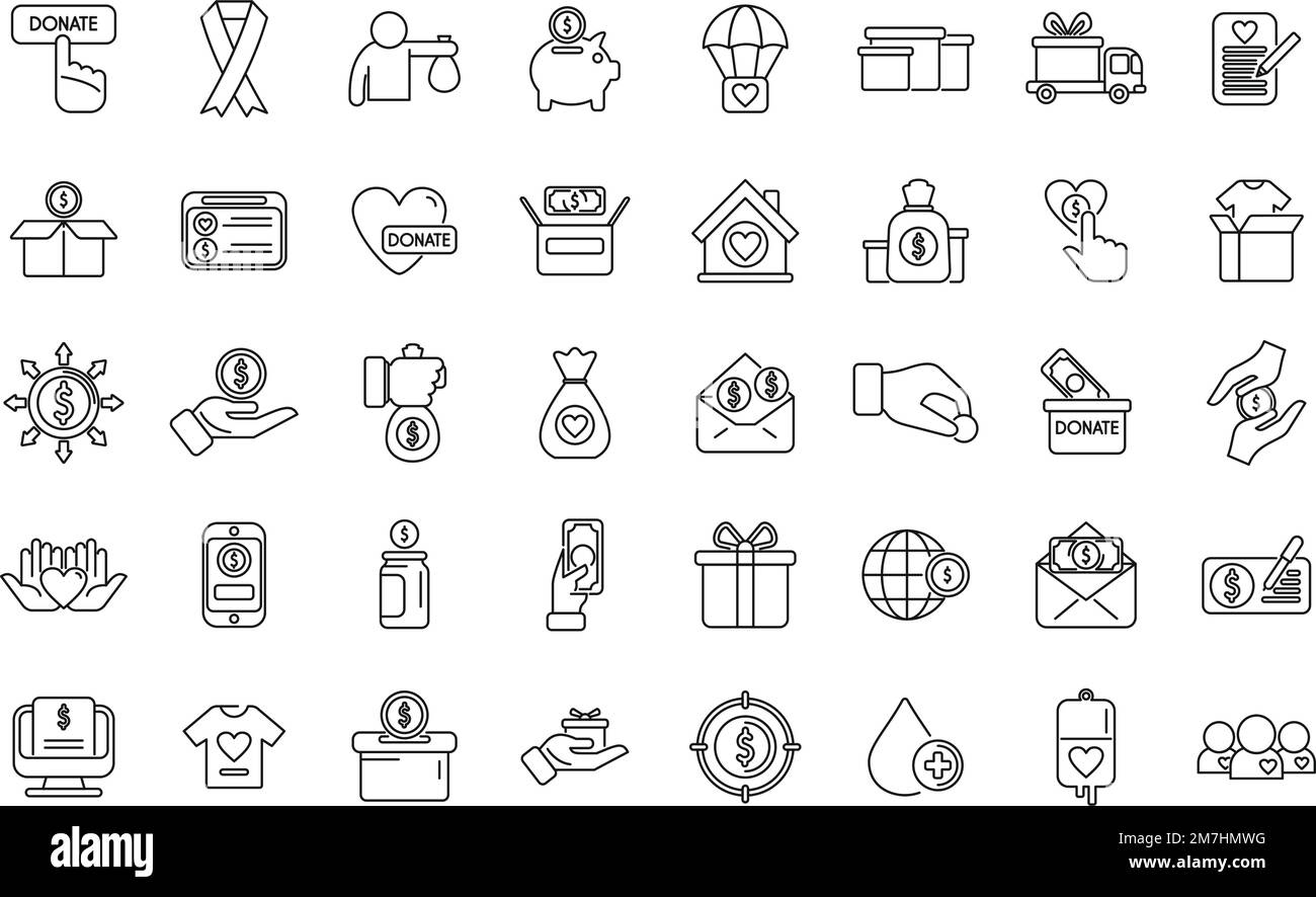 Fundraising icons set outline vector. Donate contribute. Give gift Stock Vector Image & Art - Alamy
