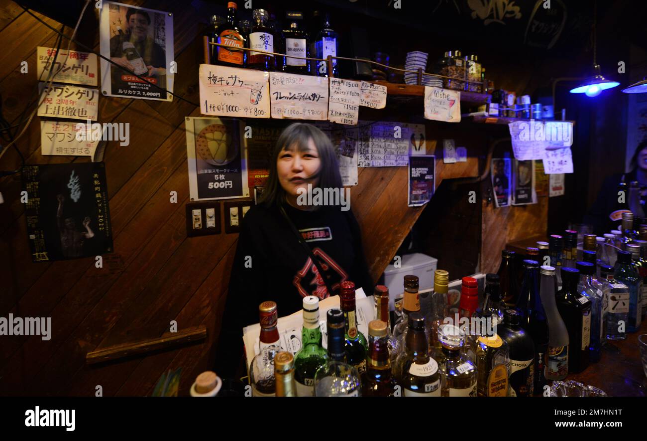 A vibrant bar in the Golden Gai bar area in Kabukicho, Shinjuku, Tokyo ...