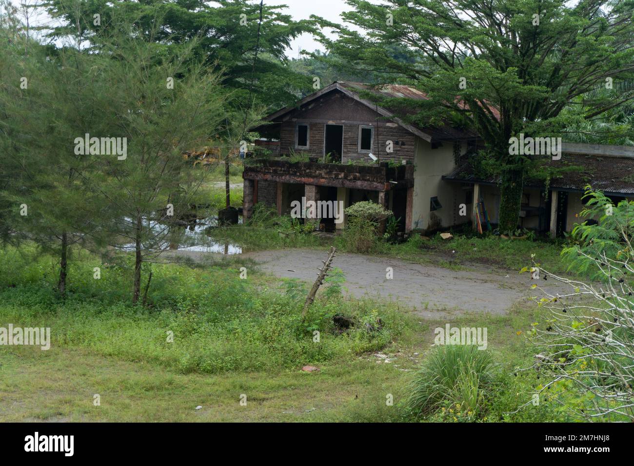 Abandoned building in the middle of nature lake side landscape Stock ...
