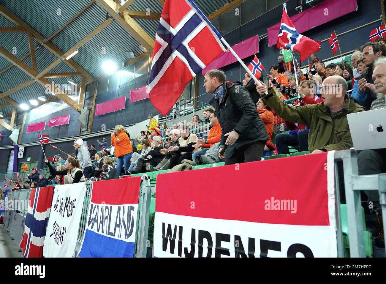 Norwegian supporters during ISU European Speed Skating Championships on ...