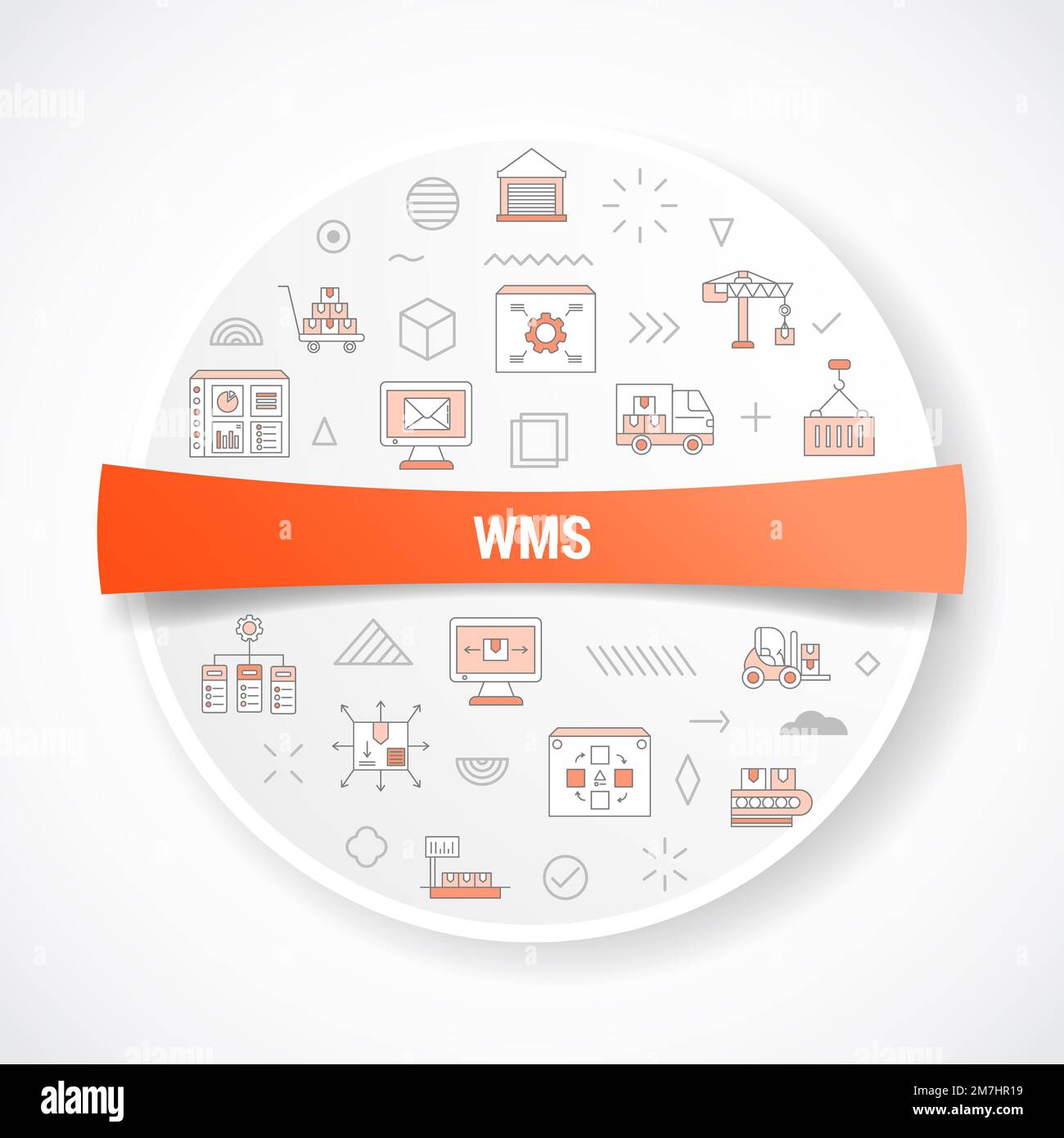 wms warehouse management concept with icon concept with round or circle shape for badge vector ...