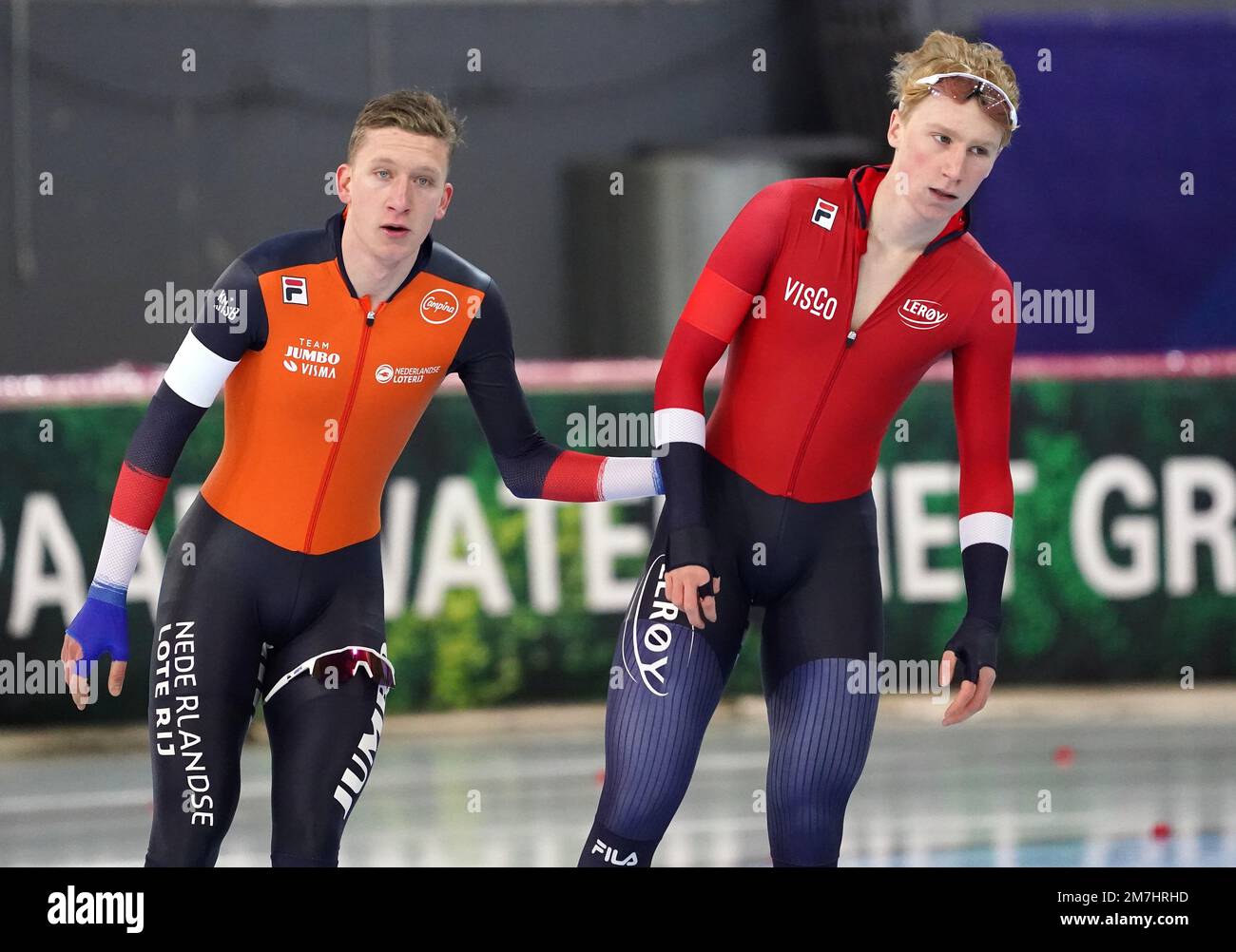 Beau Snellink (NED) and Peder Kongshaug (NOR) competing in 500m men ...