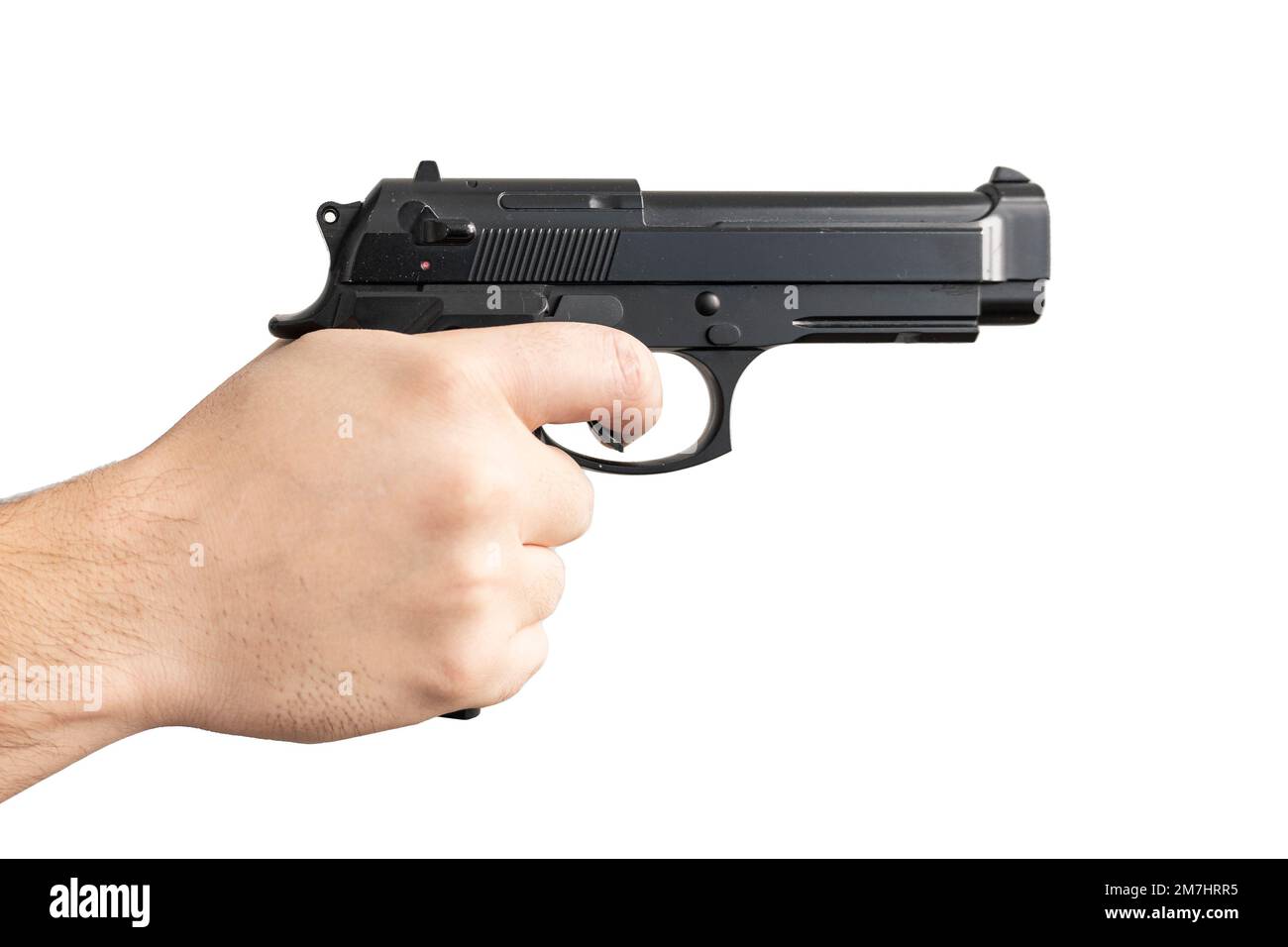 Hands holding gun isolated on white background. firearms for self ...
