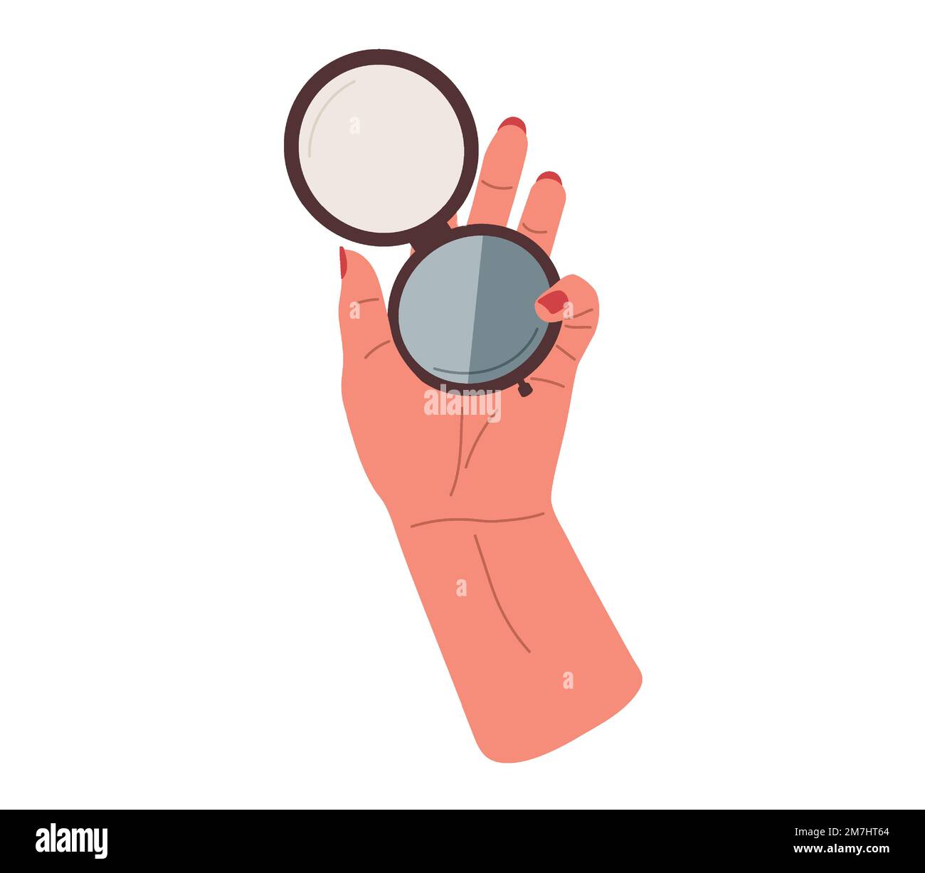 Female hand hold compact round mirror with powder.Vector illustration ...