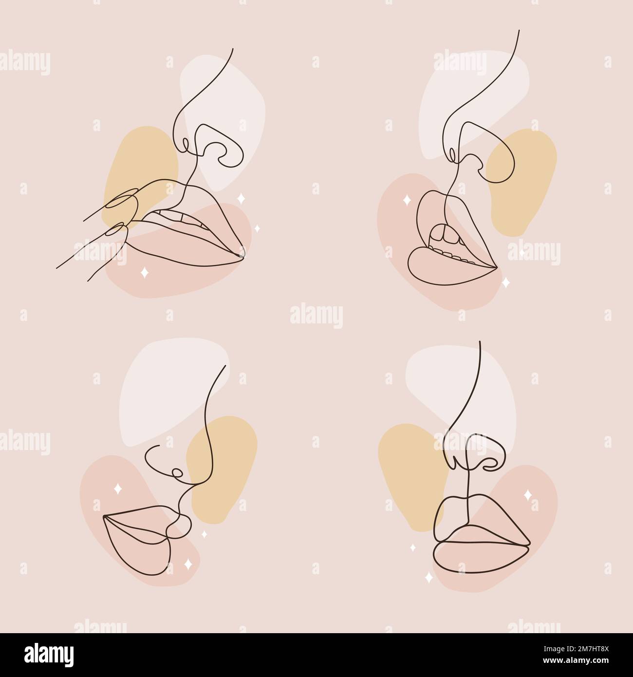 Elegant female lips silhouette. Set of logos for permanent studio. Hand ...