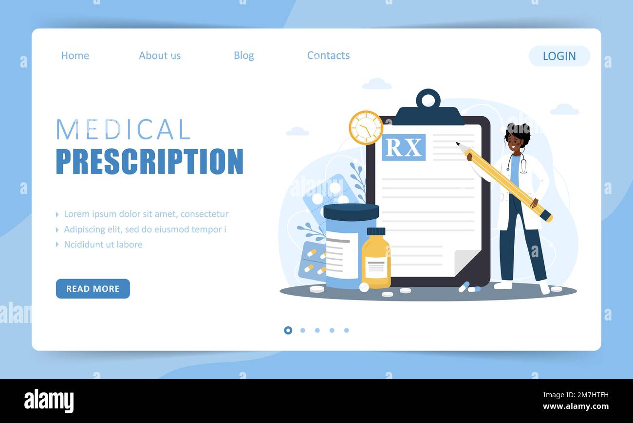 Medical prescription. Landing page template. African woman doctor ...