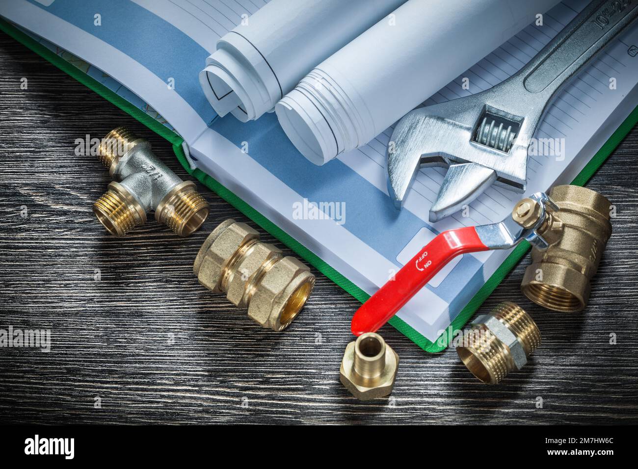 Adjustable spanner plumbing pipe connectors rolled blueprints water ...