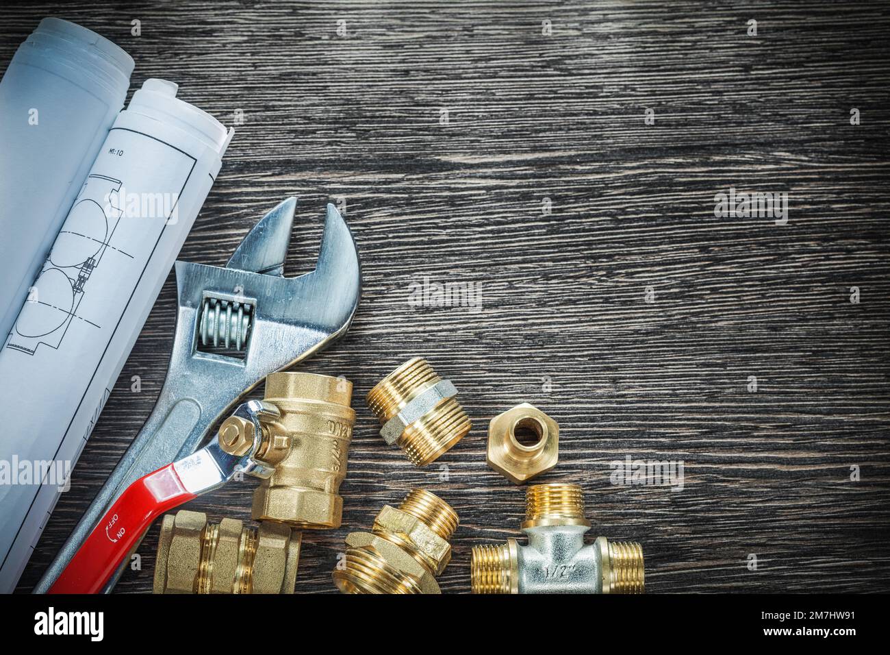 Adjustable spanner plumbing pipe fittings rolled engineering drawings ...