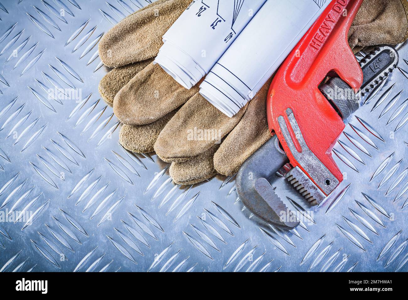 Assortment of pipe wrench engineering drawings leather protective ...