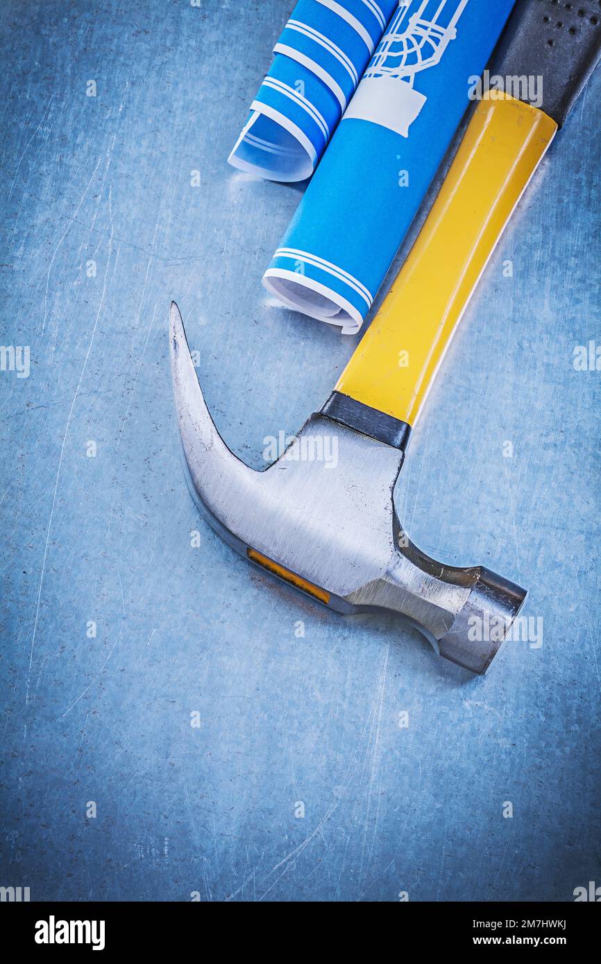 Blue engineering drawings claw hammer on metallic background Stock ...