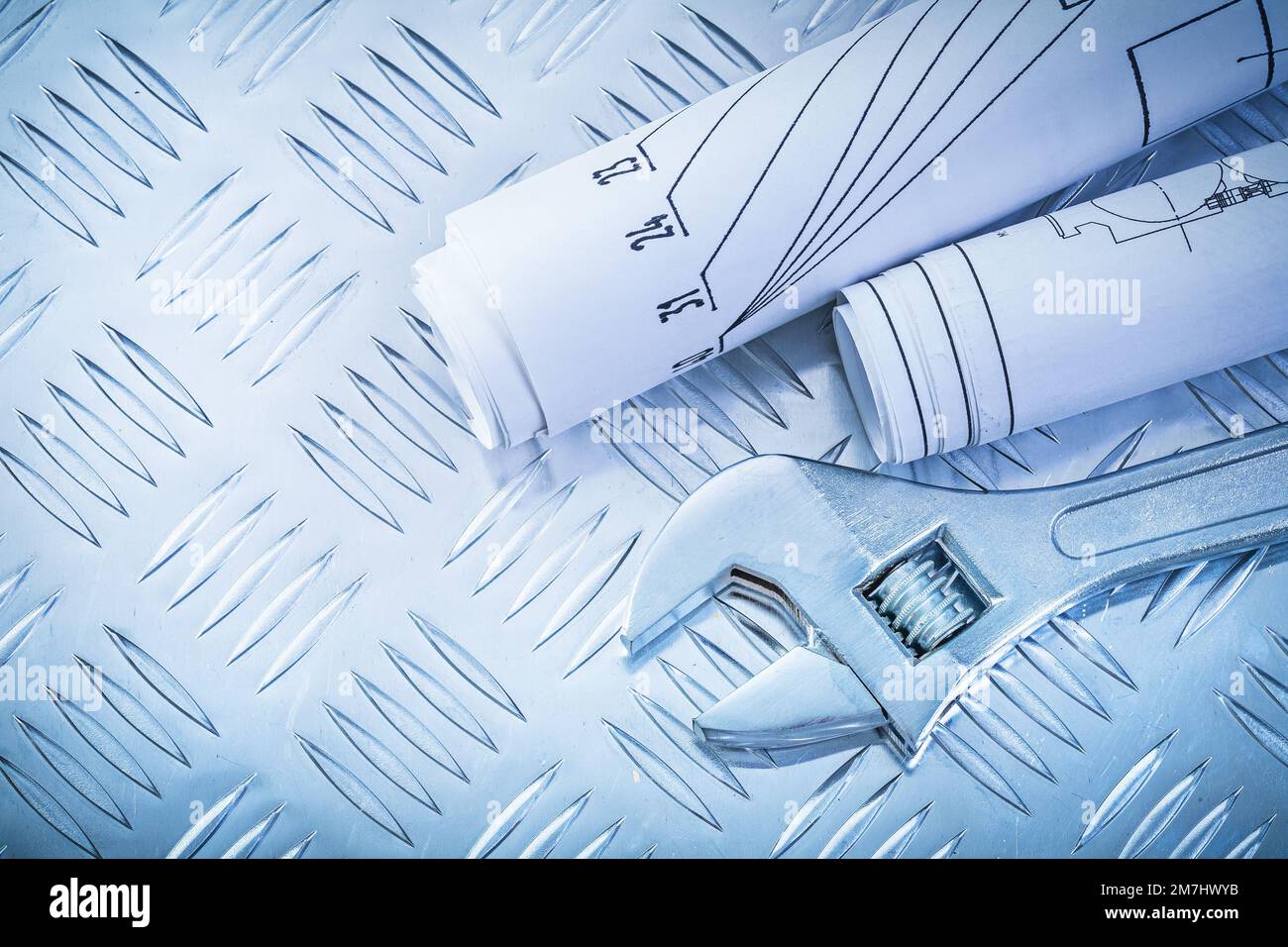 Blueprints adjustable spanner on channeled metal plate construction ...