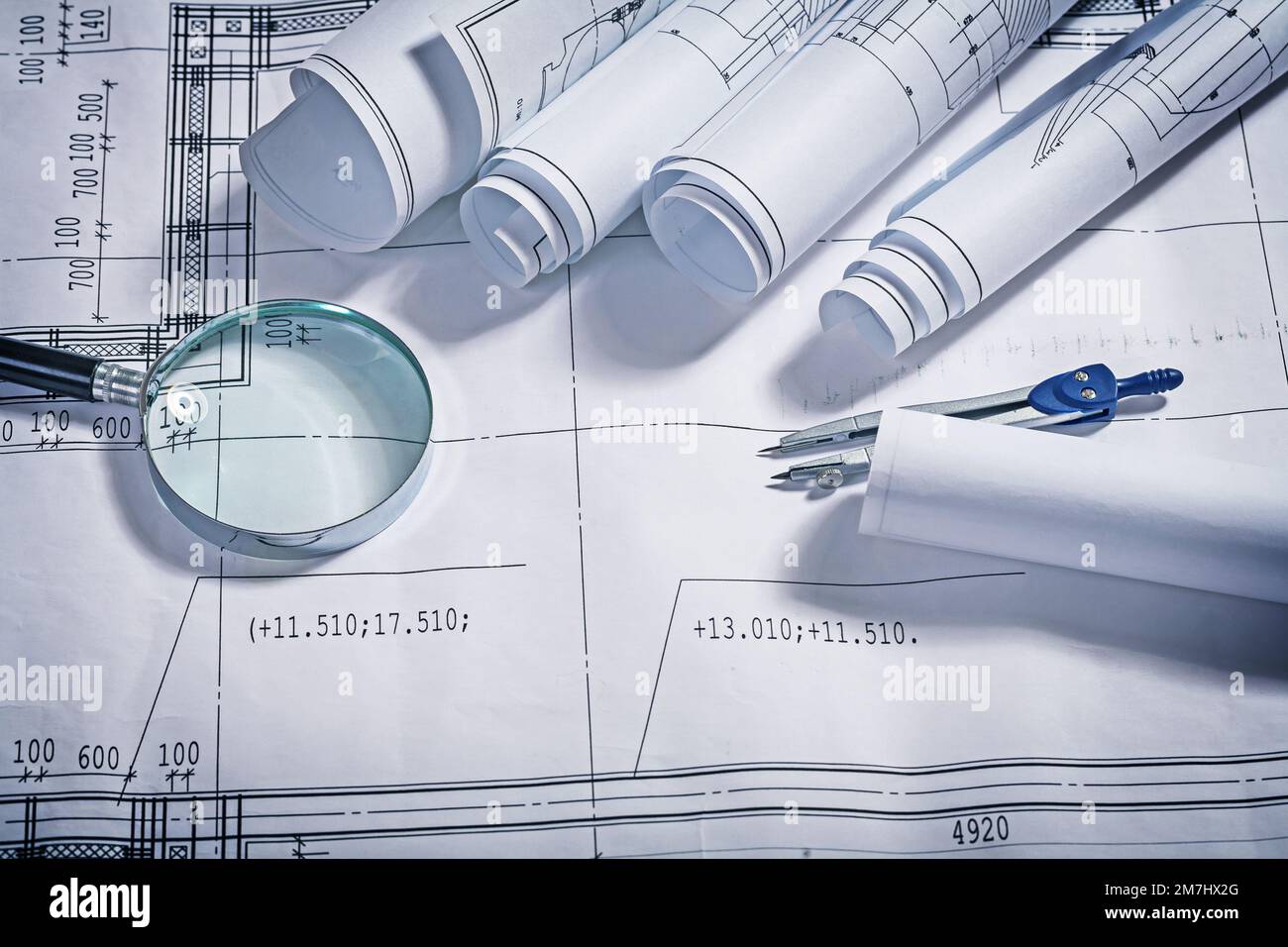 Architect working blueprints drawing tools hi-res stock photography and ...