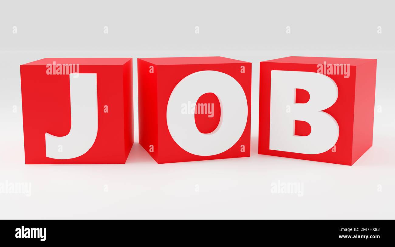 3d render sign job on red cubes and light background. Simple minimalism ...