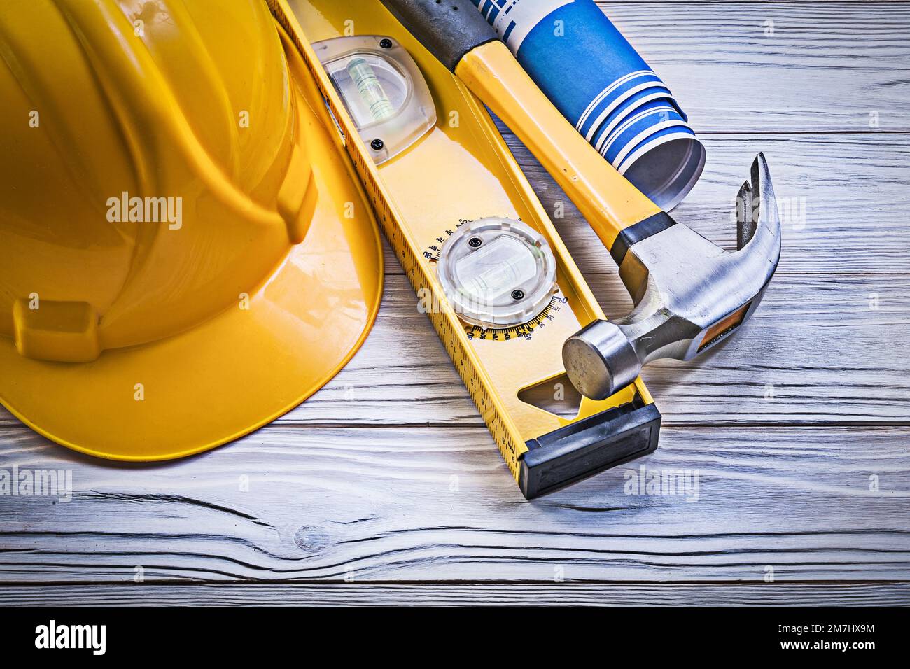 Claw hammer building helmet blue rolled engineering drawings ...
