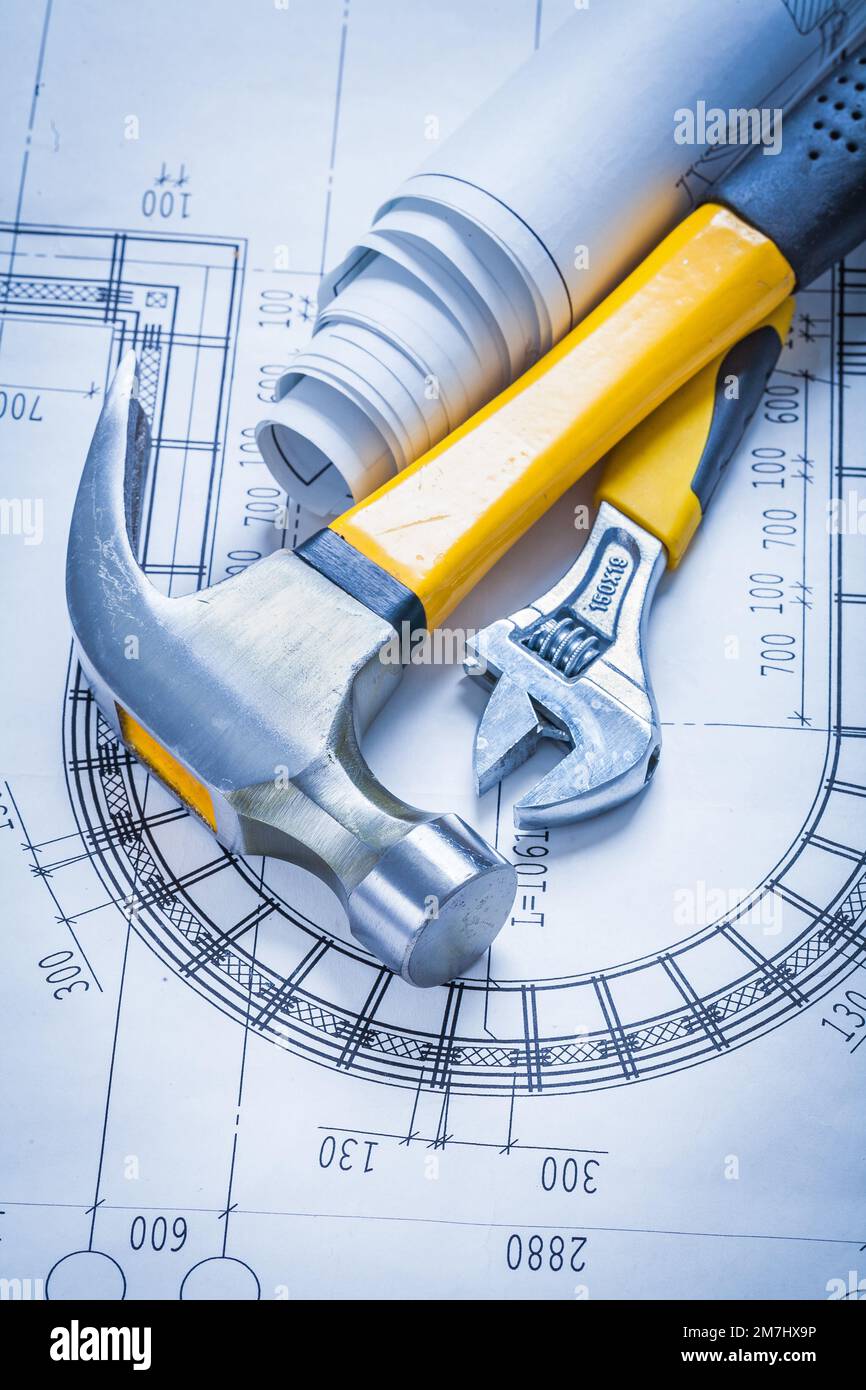 Claw hammer roll of blueprints adjustable spanner building and ...