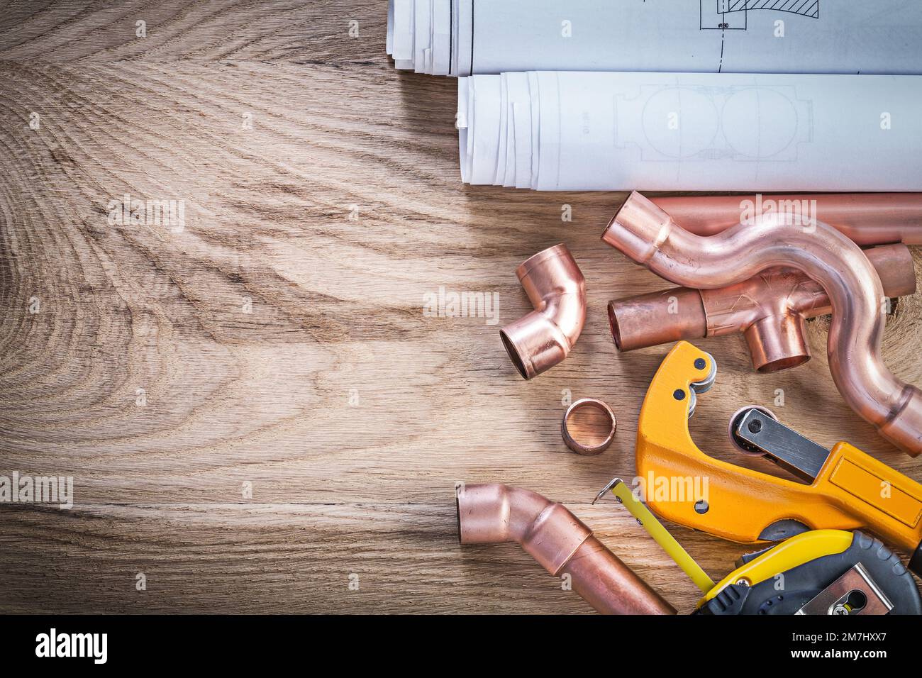 Construction drawings measuring tape water pipe cutter connectors on ...