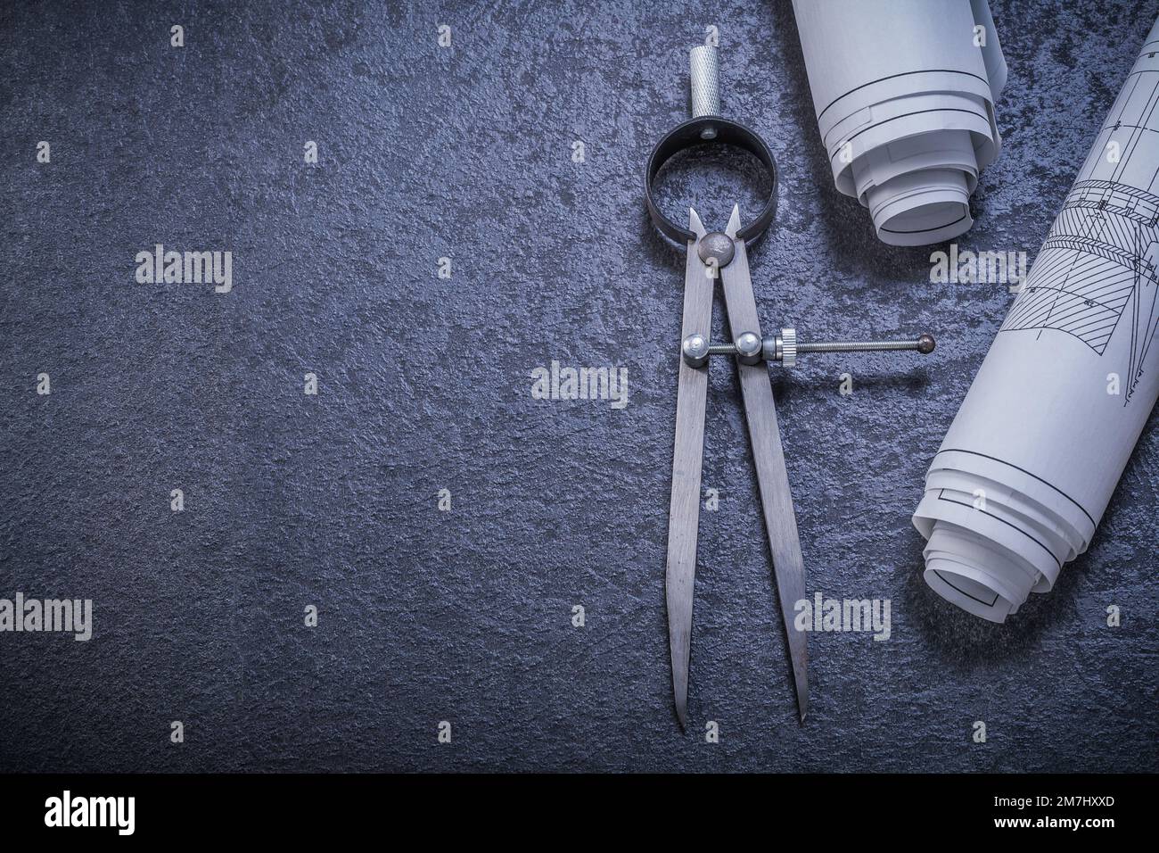 Construction drawings pair of compasses on black background maintenance ...