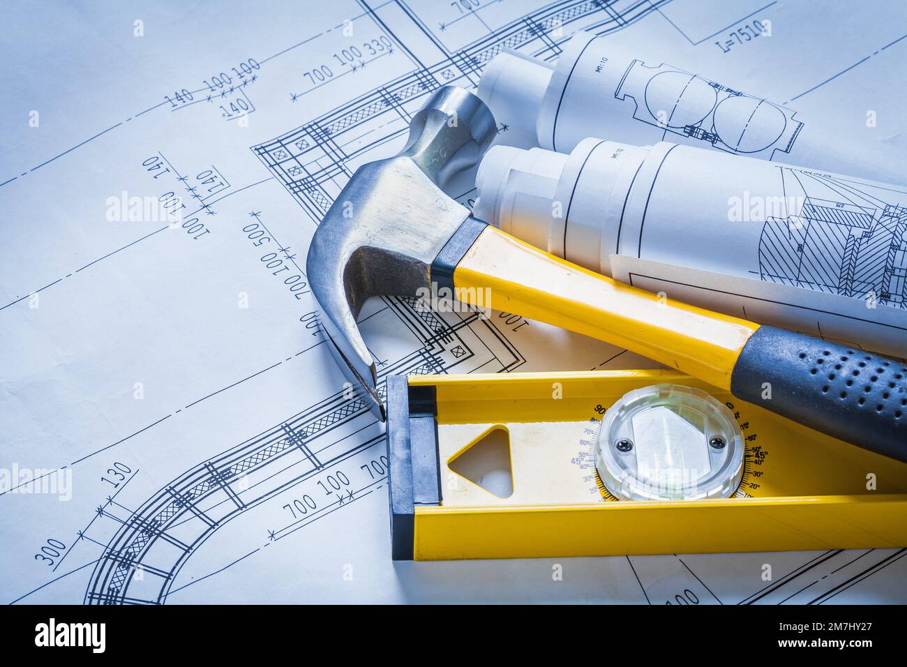 Construction level claw hammer collection of blueprints building and ...
