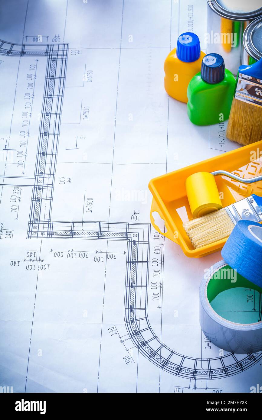Construction plan with articles for painting and household tapes copy ...