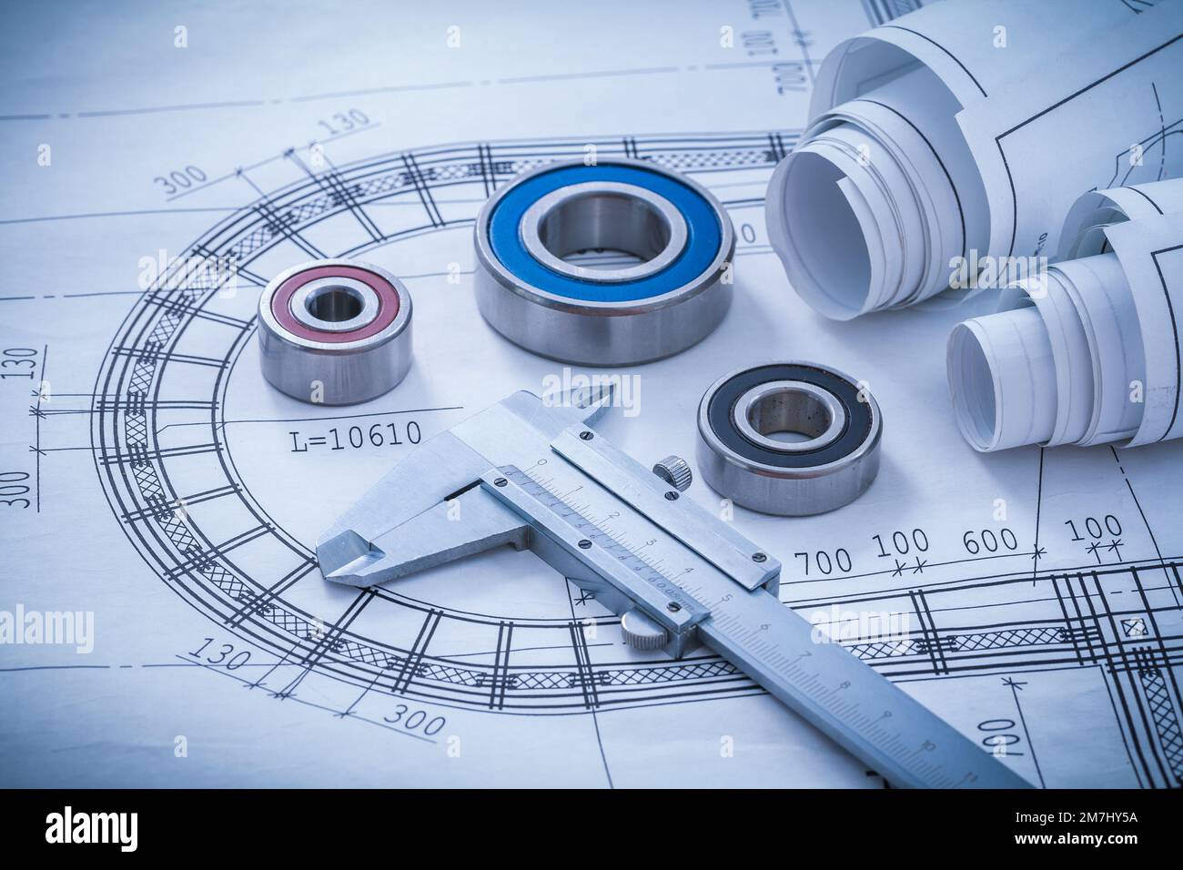 Construction plans caliper roller bearings on blueprint architecture ...