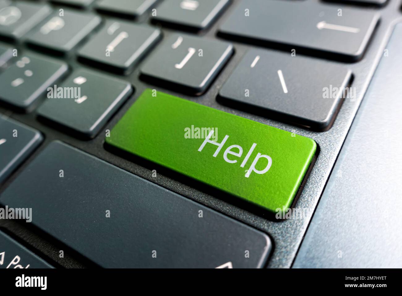Keyboard - with a big HELP. Picture of green button on the keyboard ...