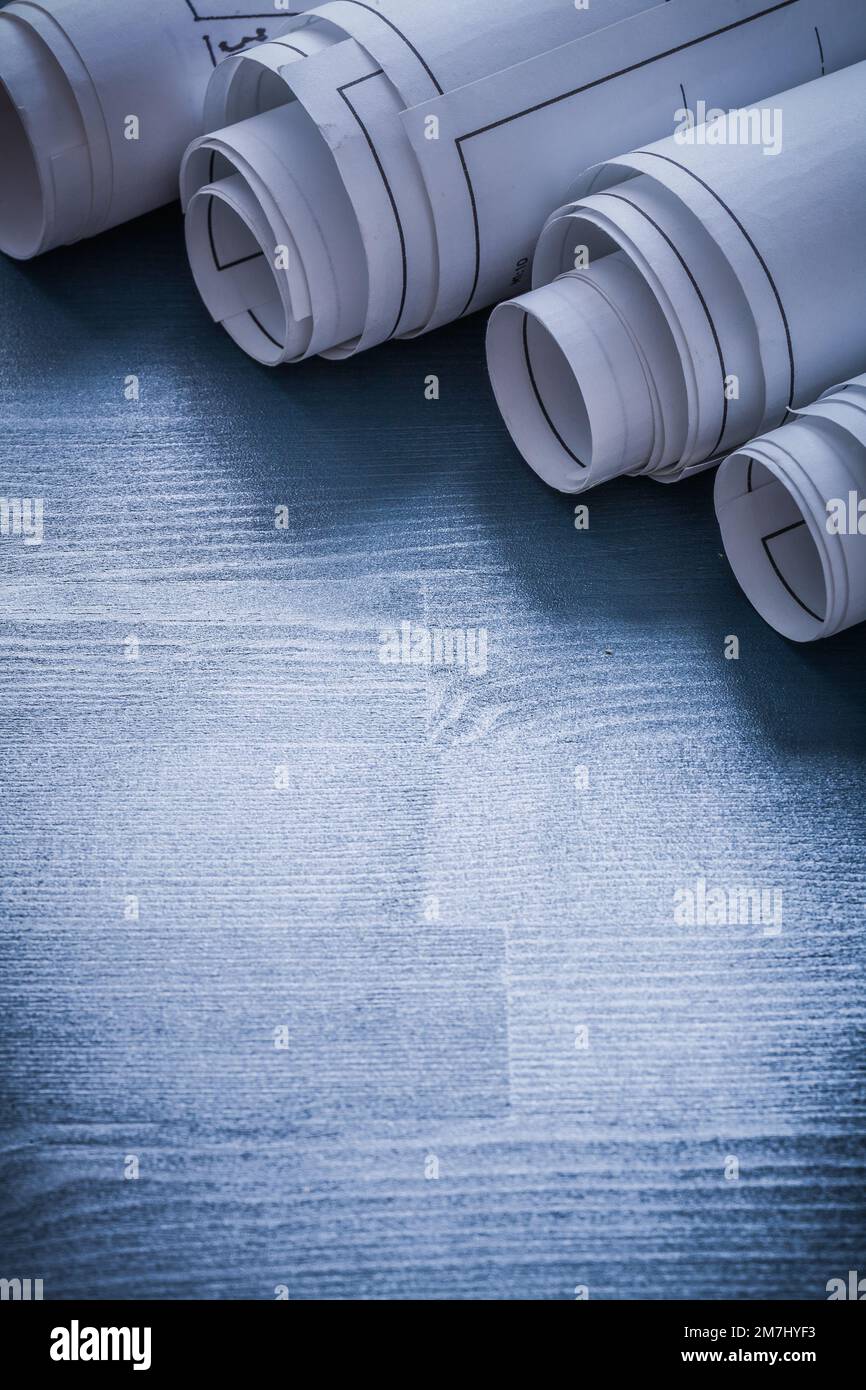five rolls of blueprints very close up Stock Photo - Alamy