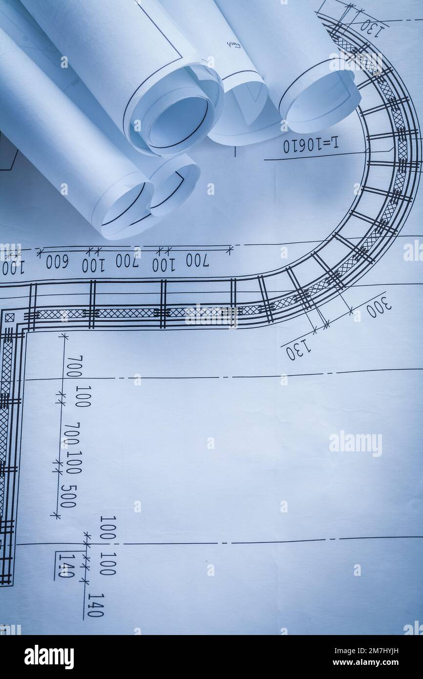Group of construction blueprints building and architecture concept ...