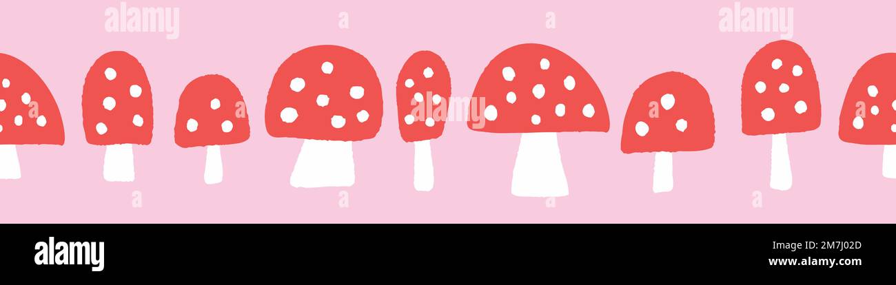 Mushroom background pattern border . Vector seamless repeat banner of ...