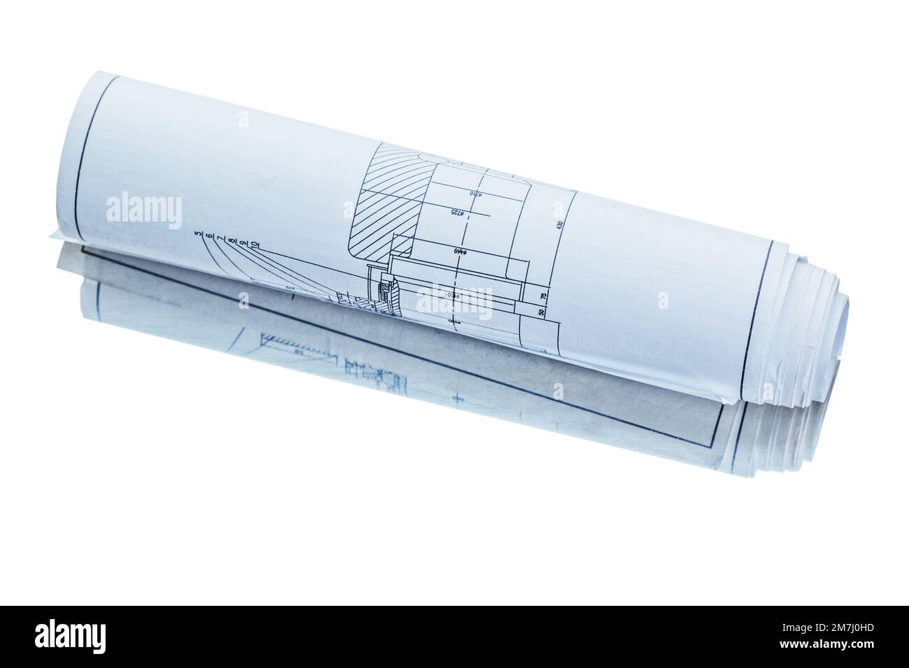 rolled blueprint isolated on white background Stock Photo - Alamy