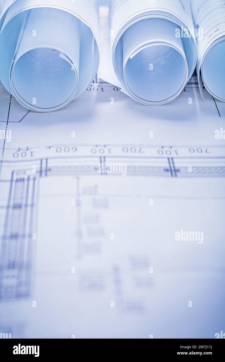 rolls of blueprints very close up view Stock Photo - Alamy