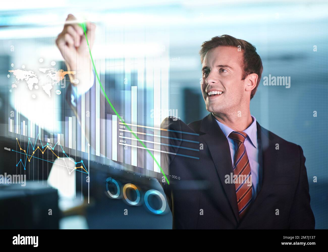 Technology Essential in modern business. a handsome young businessman ...