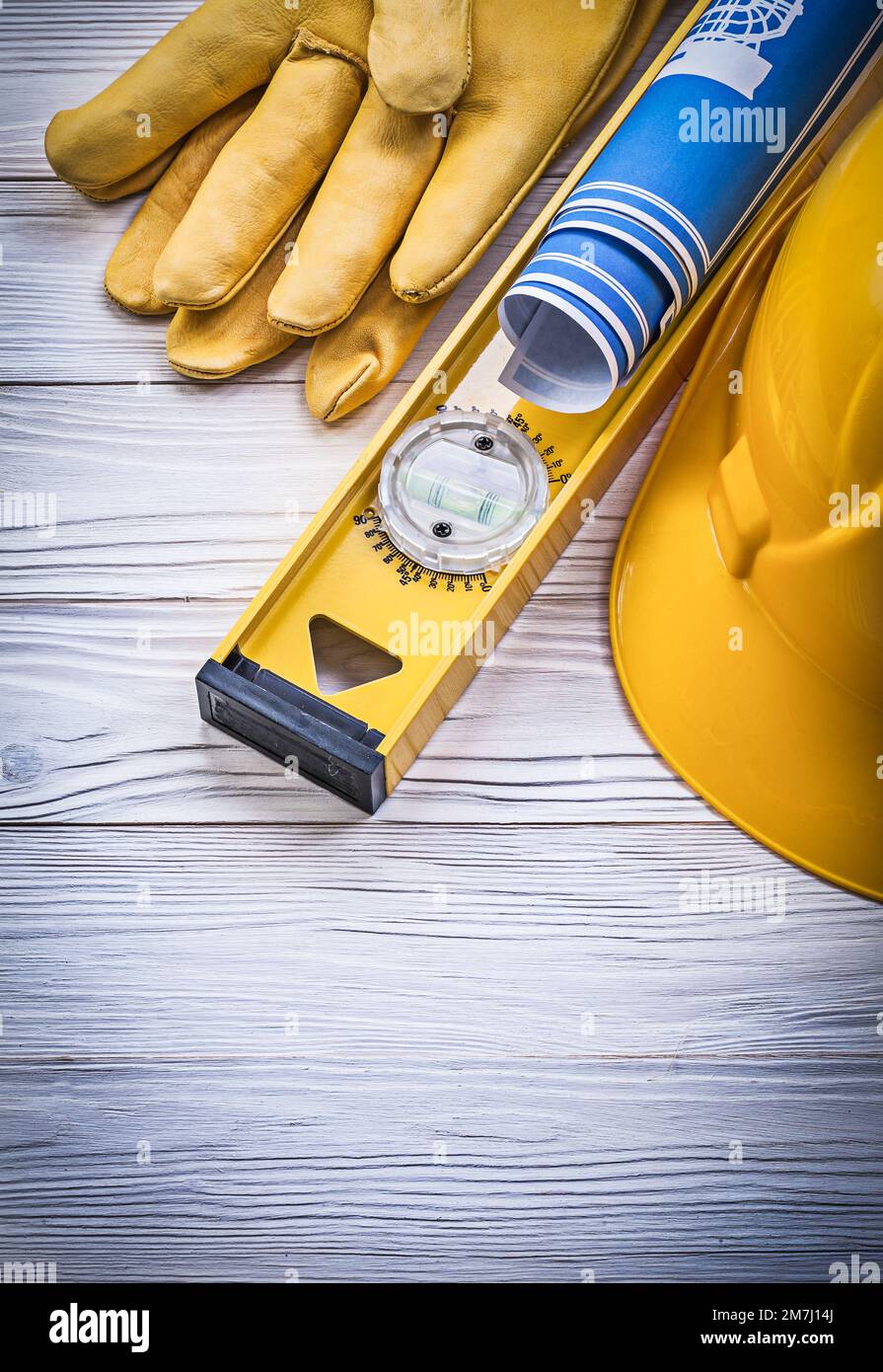 Safety gloves building helmet blue engineering drawings construction ...